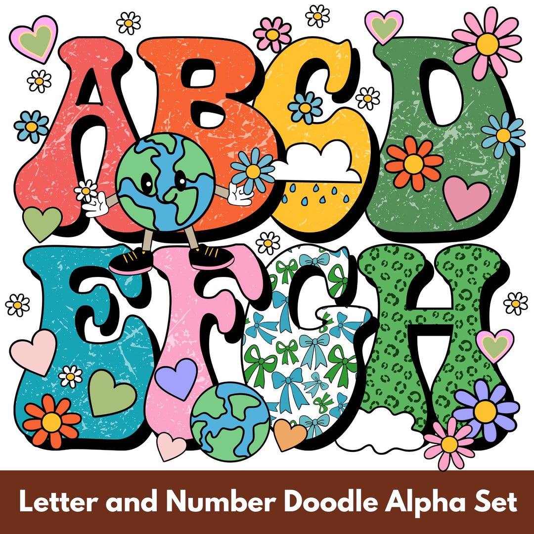 Earth Day Alphabet Letters Png | PNG Retro Letters | Groovy Alphabet ...