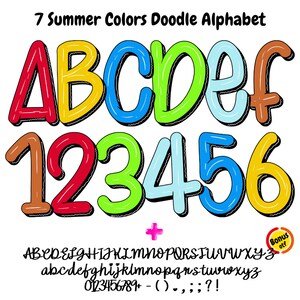 Summer Scribble Doodle Font: Colorful, Bright Alphabet Set PNG for ...