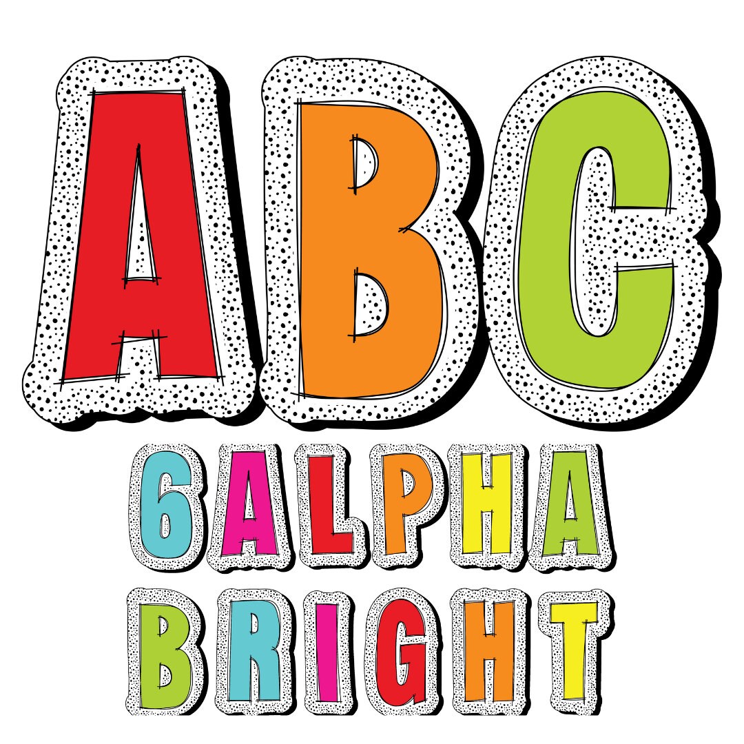 Bright Spotty Doodle Alphabet Letters, Doodle Dalmatian Dots PNG, Neon ...