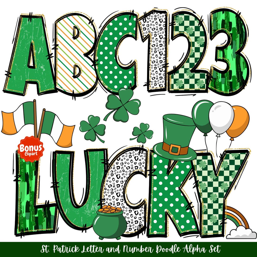 St Patrick's Day Alphabet PNG Bundle | Shamrock Letters and Number ...