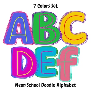 Neon Doodle Letters & School Alphabet PNG Bright, Colorful Alpha Set ...