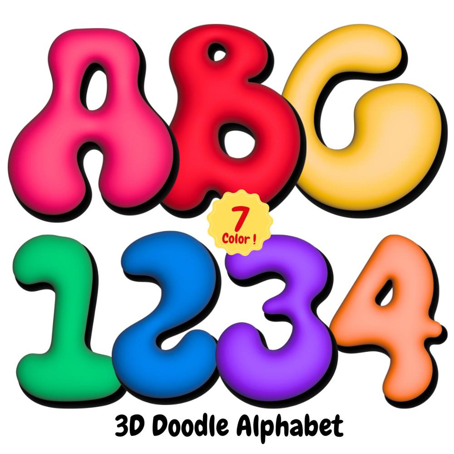 Neon Chubby Groovy Back to School 3D Inflated Puffy Alphabet & Numbers ...