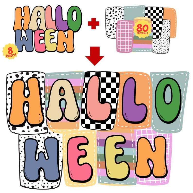 Bright Pastel Halloween Doodle Alphabet With Background : Bright ...