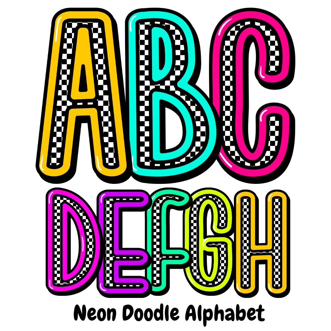 Checkered in the Middle Black Line Scribble Doodle Font: Neon Summer ...