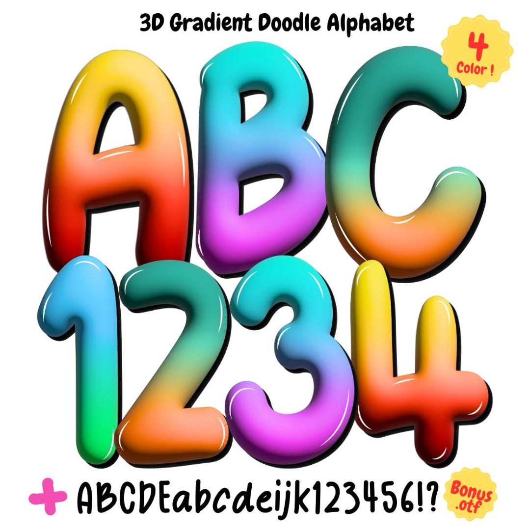 Gradient 3D Inflated Puffy Neon Alphabet & Numbers: 3D Letter, Inflated ...