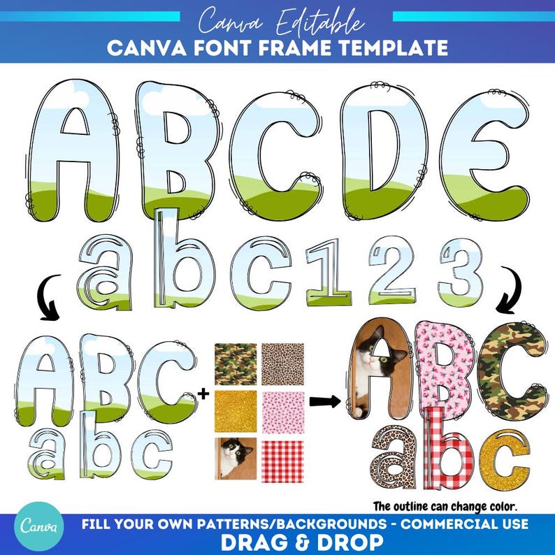 Doodle Alphabet Letters Uppercase, Lowercase and Numbers Canva Frame ...