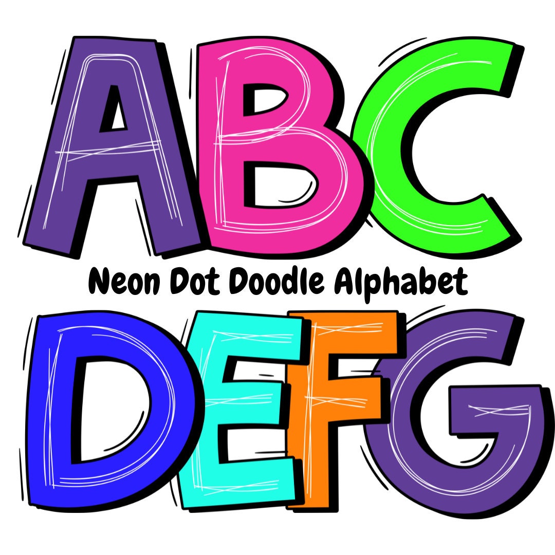 Bright Bold Scribble Doodle Alphabet Set: Neon, Colorful, Contrast ...