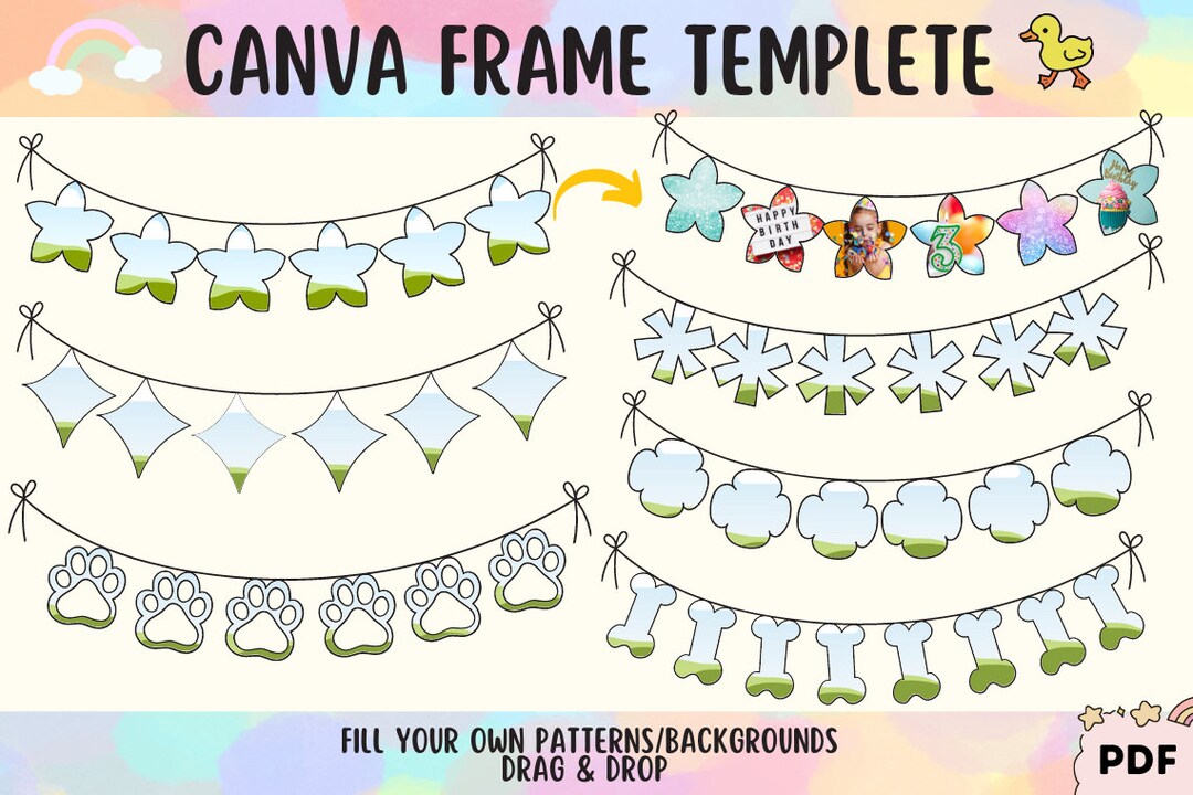 Bunting Canva Frame, Digital Bunting Clipart, Canva Template, Bunting ...