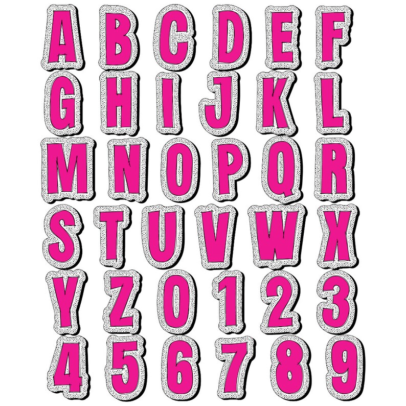 Bright Spotty Doodle Alphabet Letters, Doodle Dalmatian Dots PNG, Neon ...