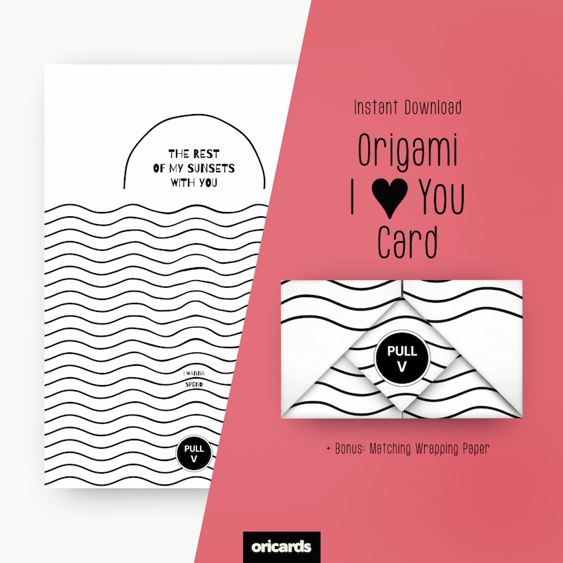 Origami Love Card "sunsets", Print at Home, Printable Download Incl ...
