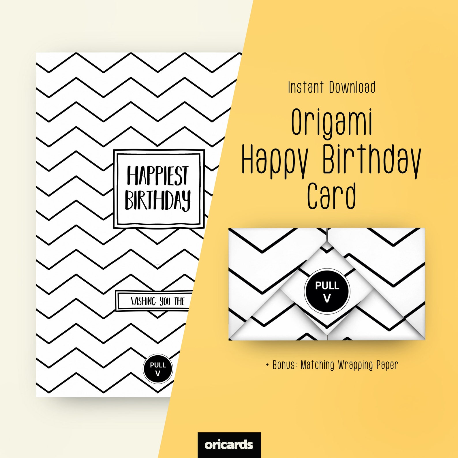 Origami Happy Birthday Card "happiest Birthday", Print at Home ...