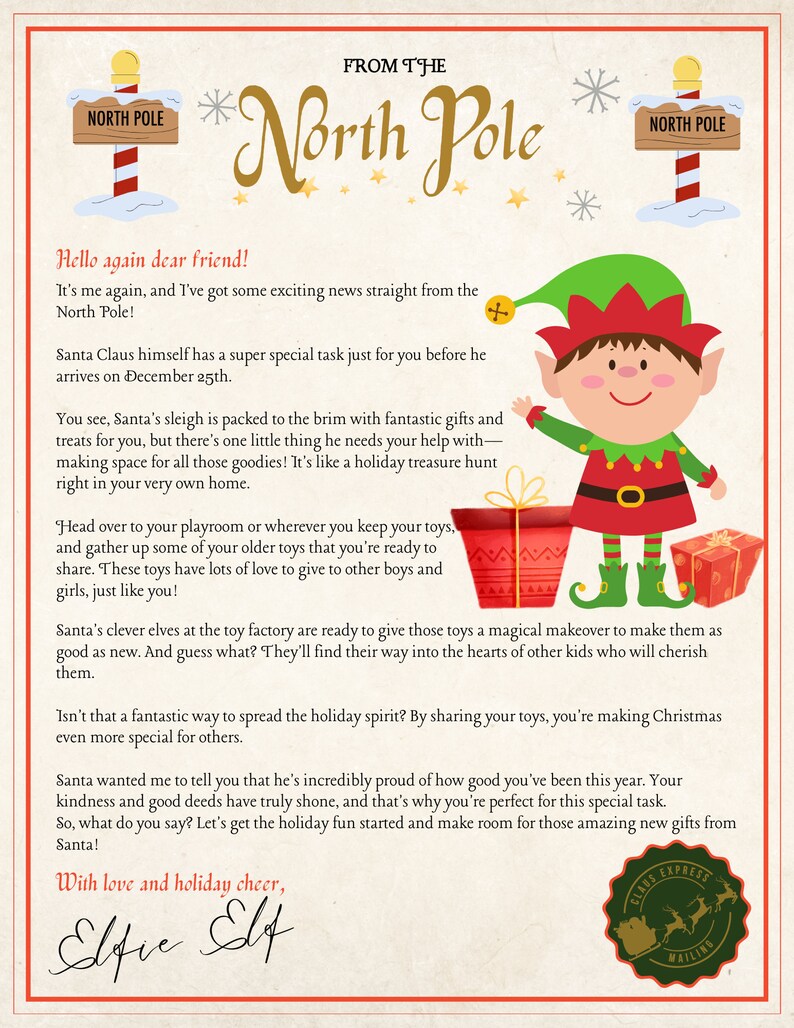 Elf Toy Donation Letter/ Elf Letter/ Christmas Letter/ Christmas Act of ...