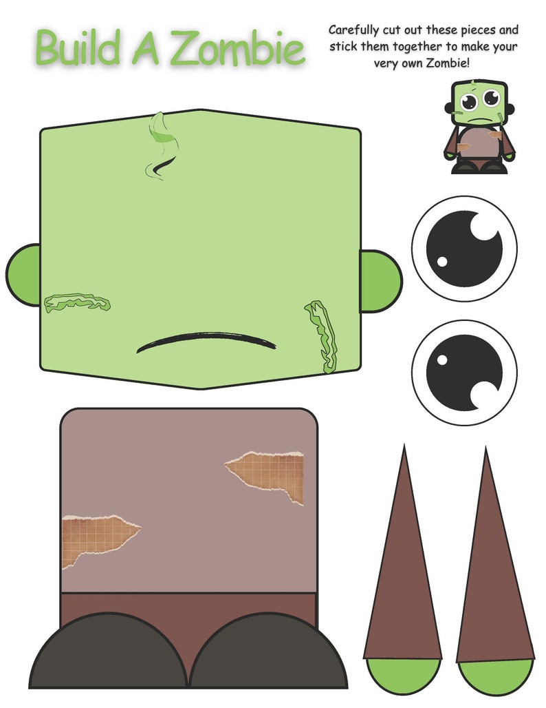 Build a Zombie Cut and Paste Halloween Crafts Cut and - Etsy