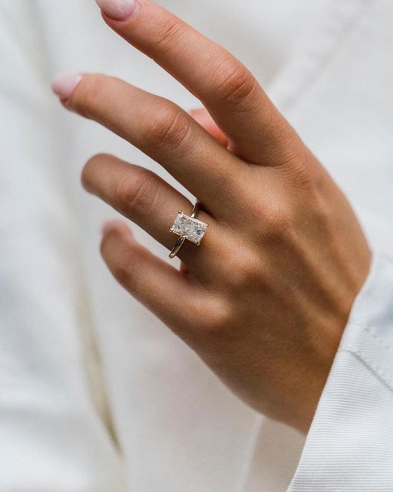 Moissanite Engagement Ring 1.74ct Radiant Diamond Wedding Ring Hidden Halo Ring 18K Yellow Gold Ring Anniversary Ring Promise Ring Etsy