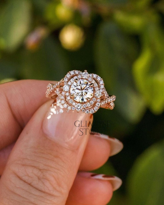 Double halo moissanite engagement ring store