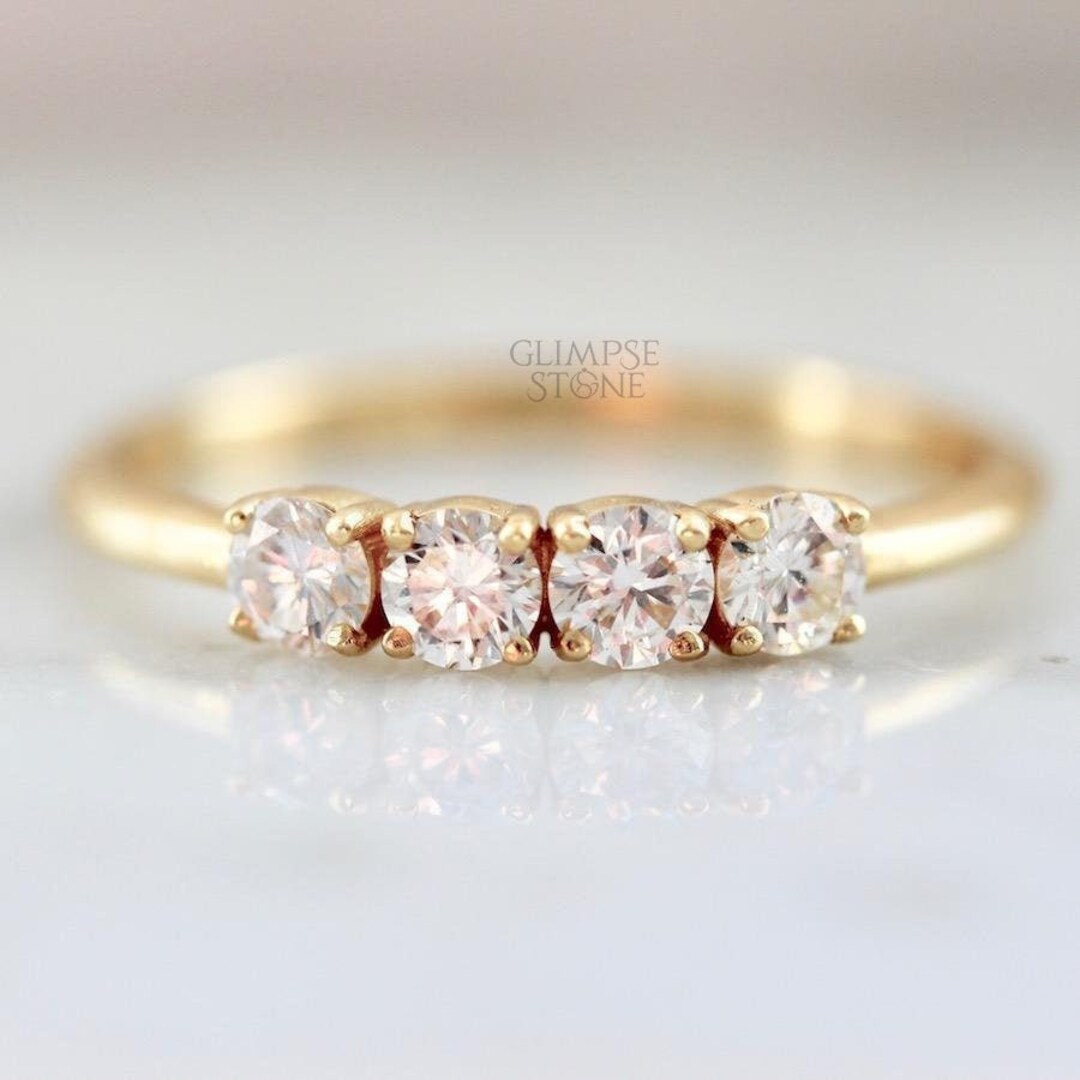 4 Stone Ring, Unique Four Stone Wedding Band, Round Wedding Band ...