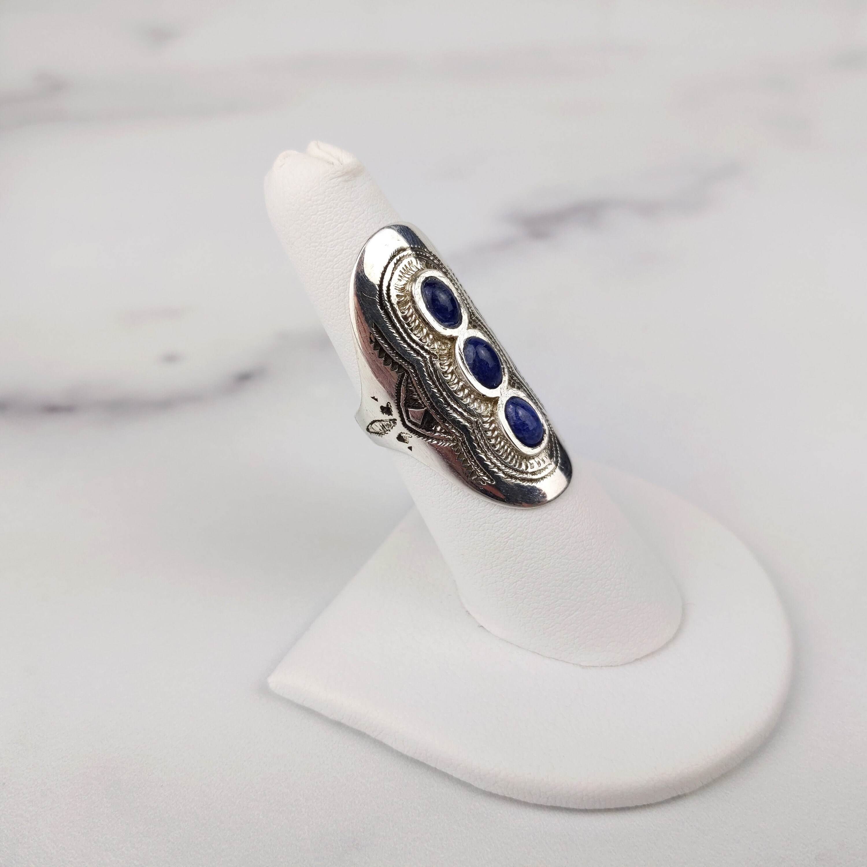Lapis and Silver Sheath Armor Ring, Size 6 1/2 US, Real 925 Silver ...