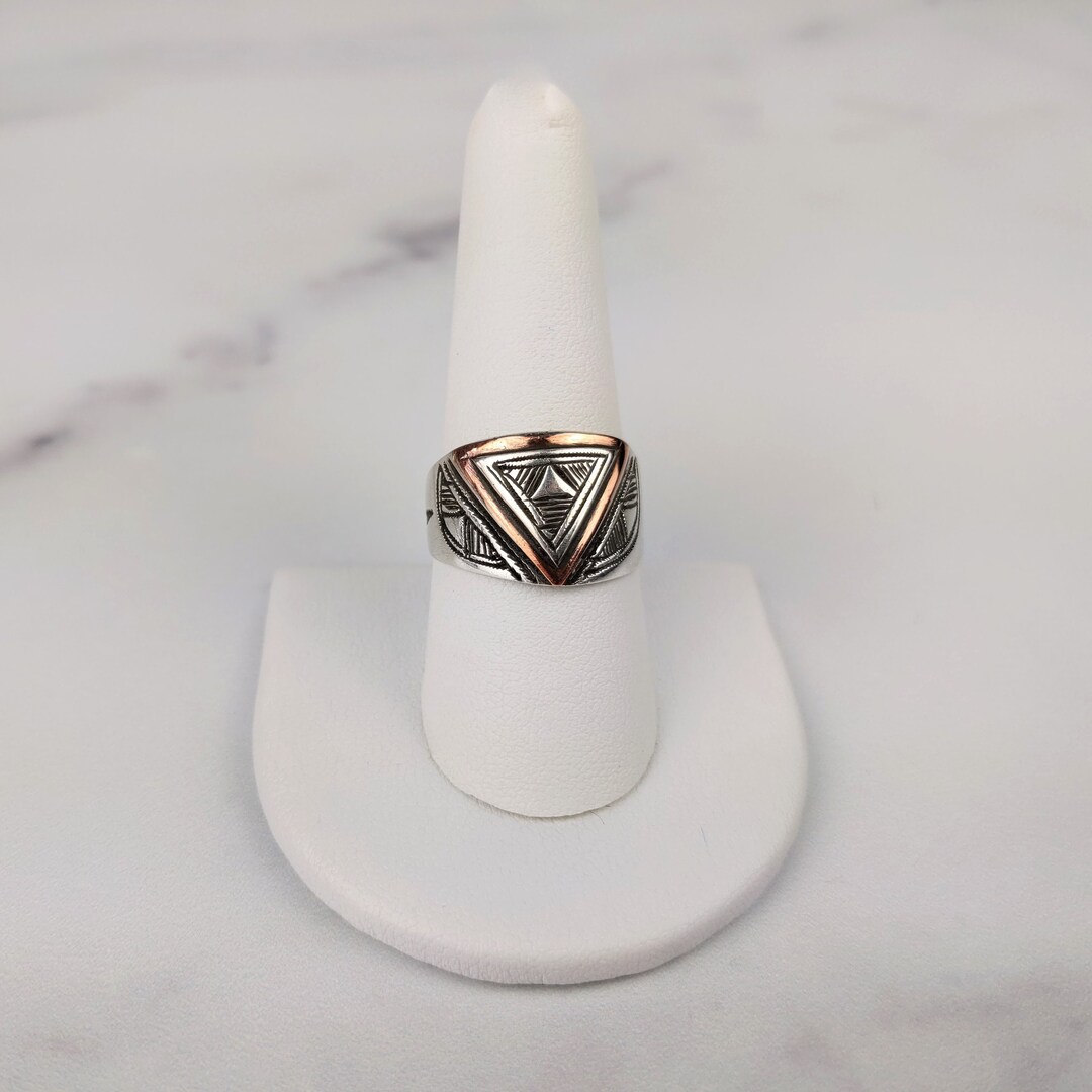 Silver and Copper Ring, Etched 925 Sterling Silver, African Tribal ...