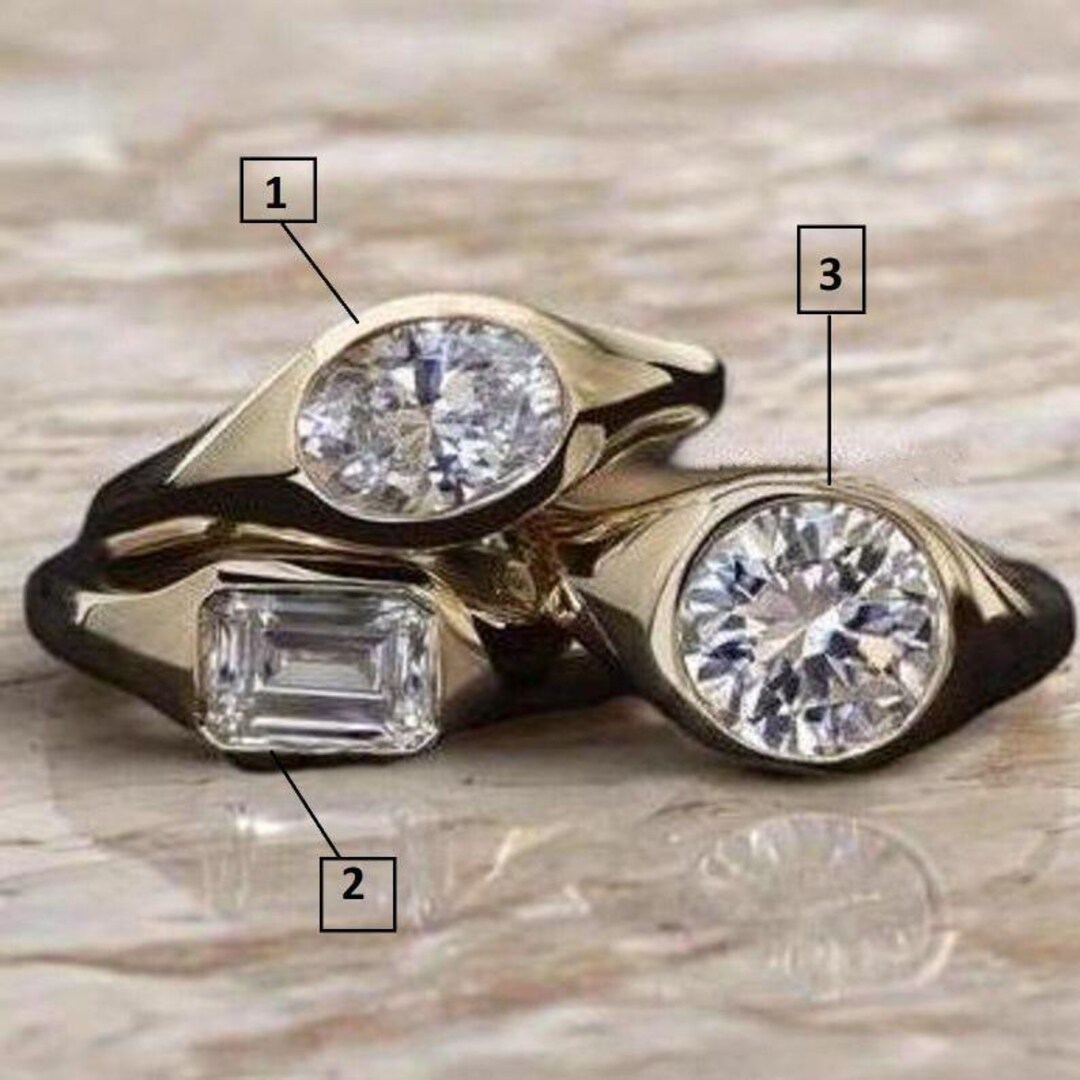 Classic Signet Wedding Ring, 7mm Round Cut Flush Set Diamond Engagement ...