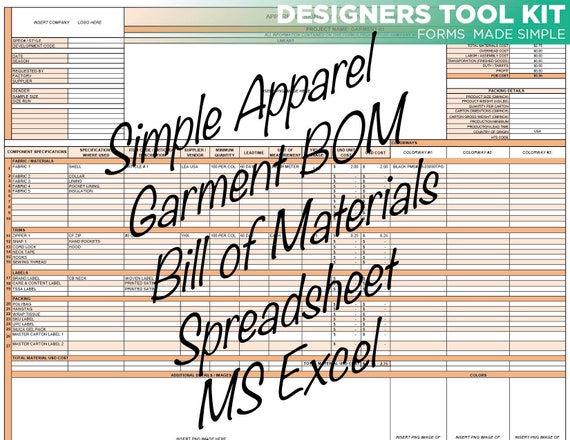 Apparel Garment BOM Bill of Materials SRF Sample Request SPEC - Etsy