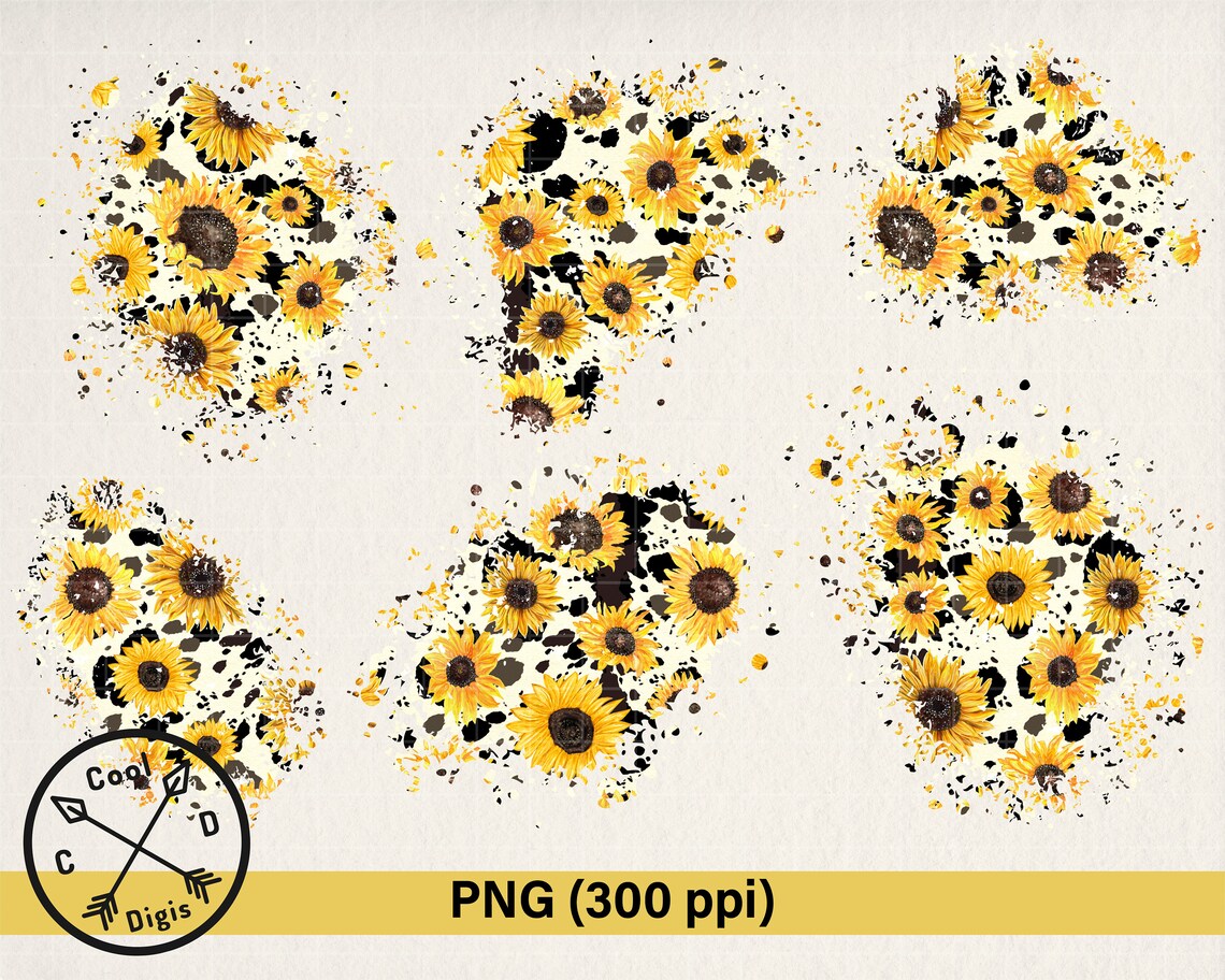 Cowhide Sunflower Distressed Patches Sublimation PNG Bleached - Etsy