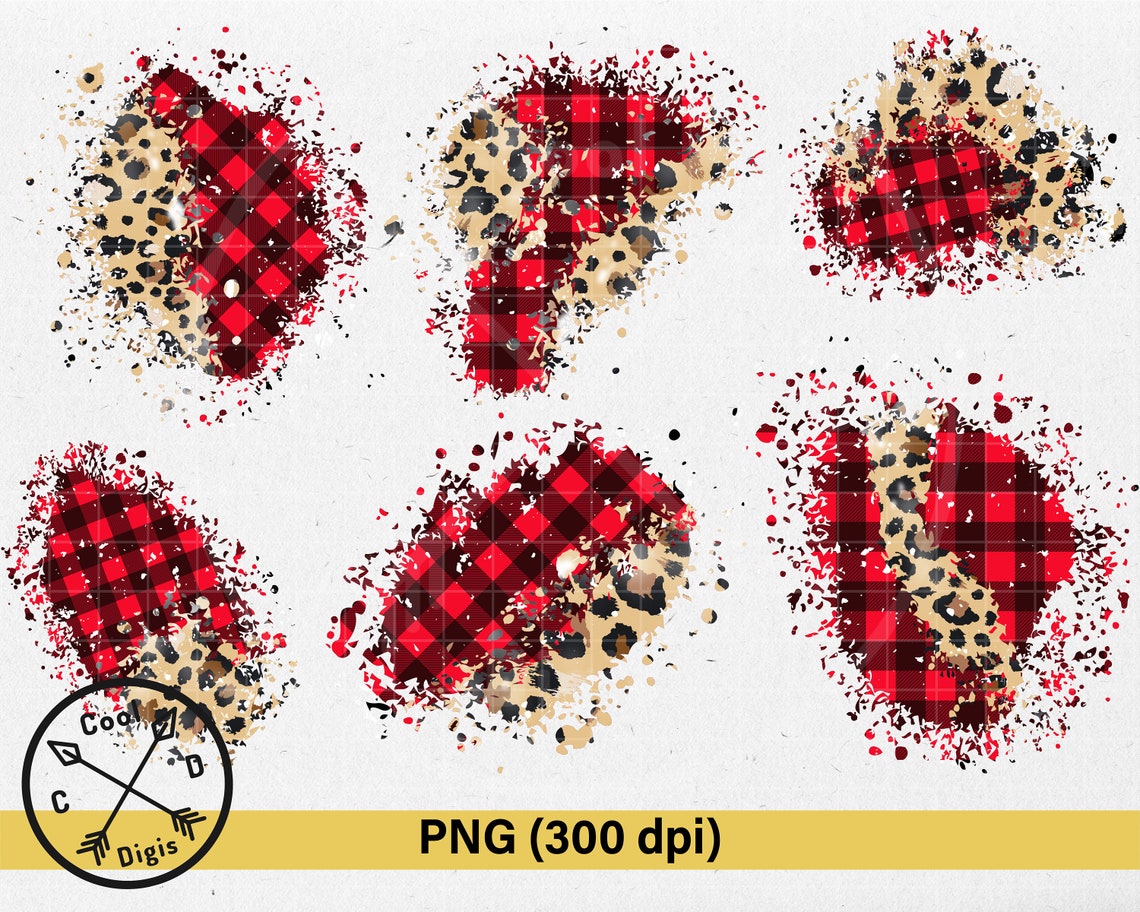 Distressed Leopard Print and Buffalo Plaid Patches PNG - Bleached Shirt ...
