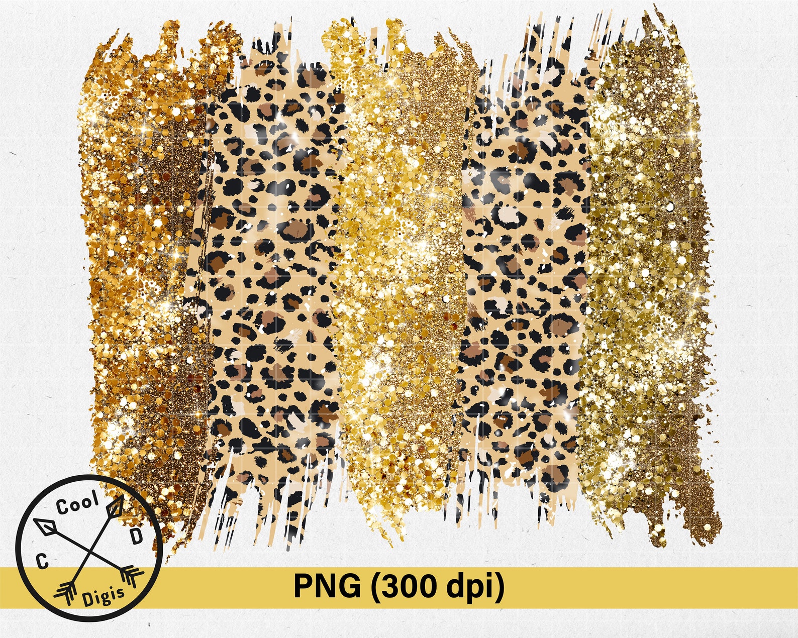 Brush Strokes Gold Leopard Digital Design PNG Gold Leopard | Etsy