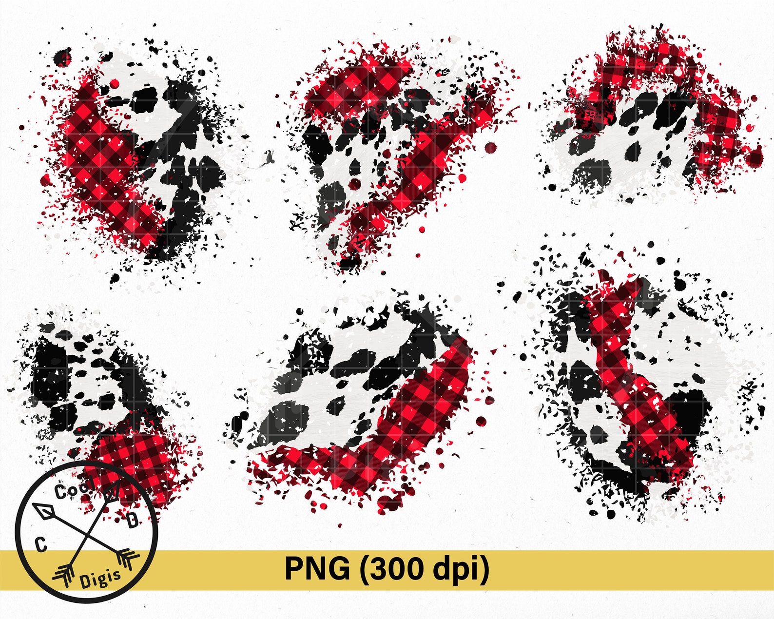 Distressed Cow Print and Buffalo Plaid Patches PNG Bleached - Etsy