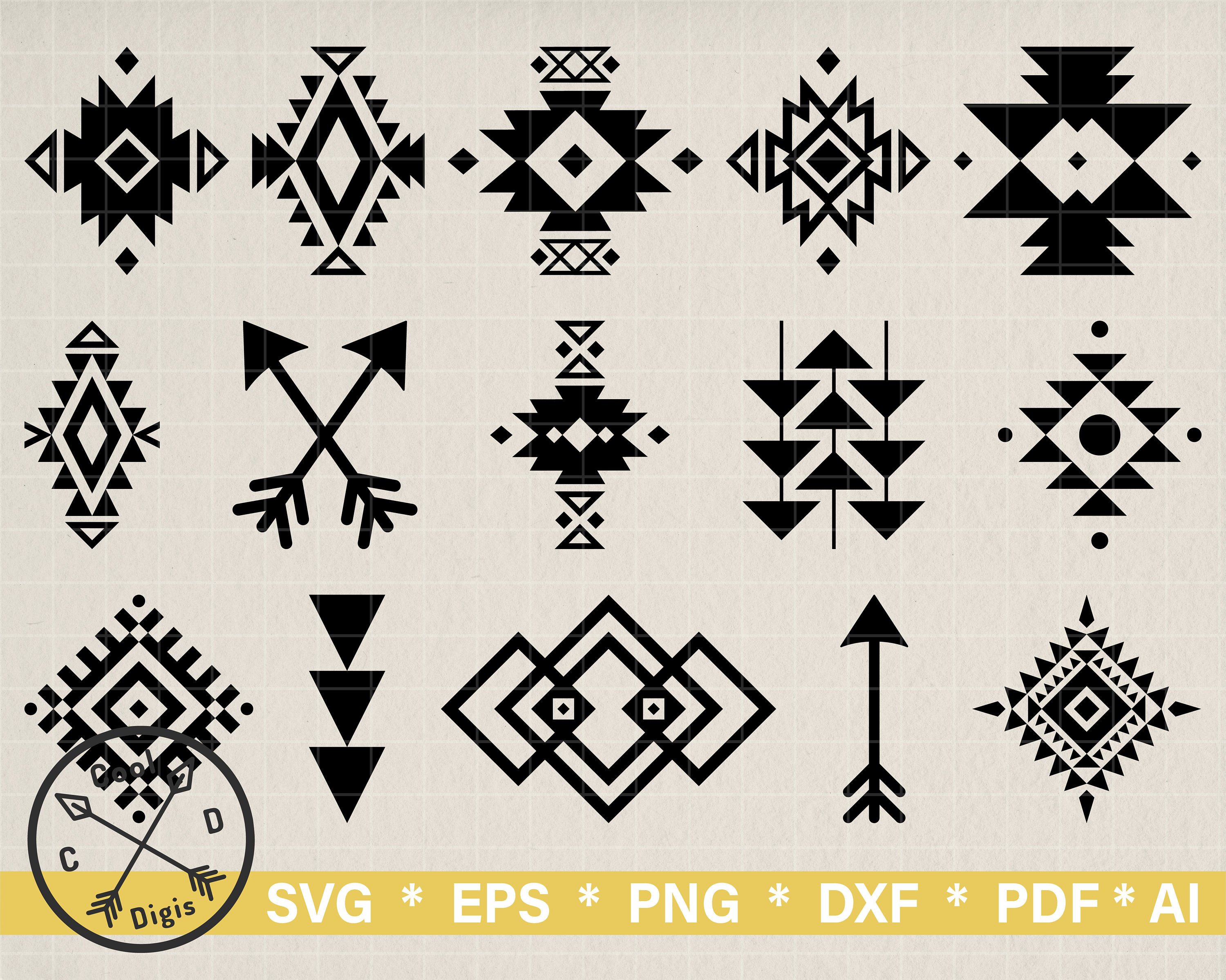 Aztec SVG Clipart for Cricut, Tribal Pattern SVG, Native Signs Cut ...