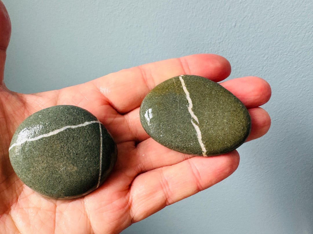Set of Two Very Rare Green Irish Basalt Lighting Wishing Stones Rom ...