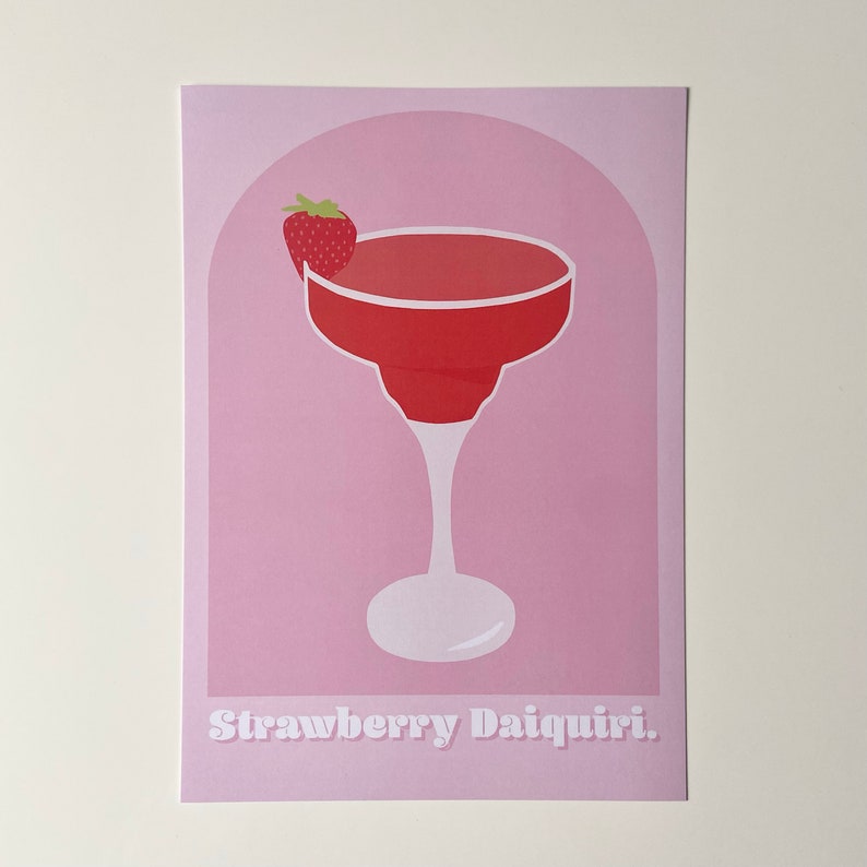 Strawberry Daiquiri Cocktail Print | Graphic Print, Gift, Gallery Wall ...