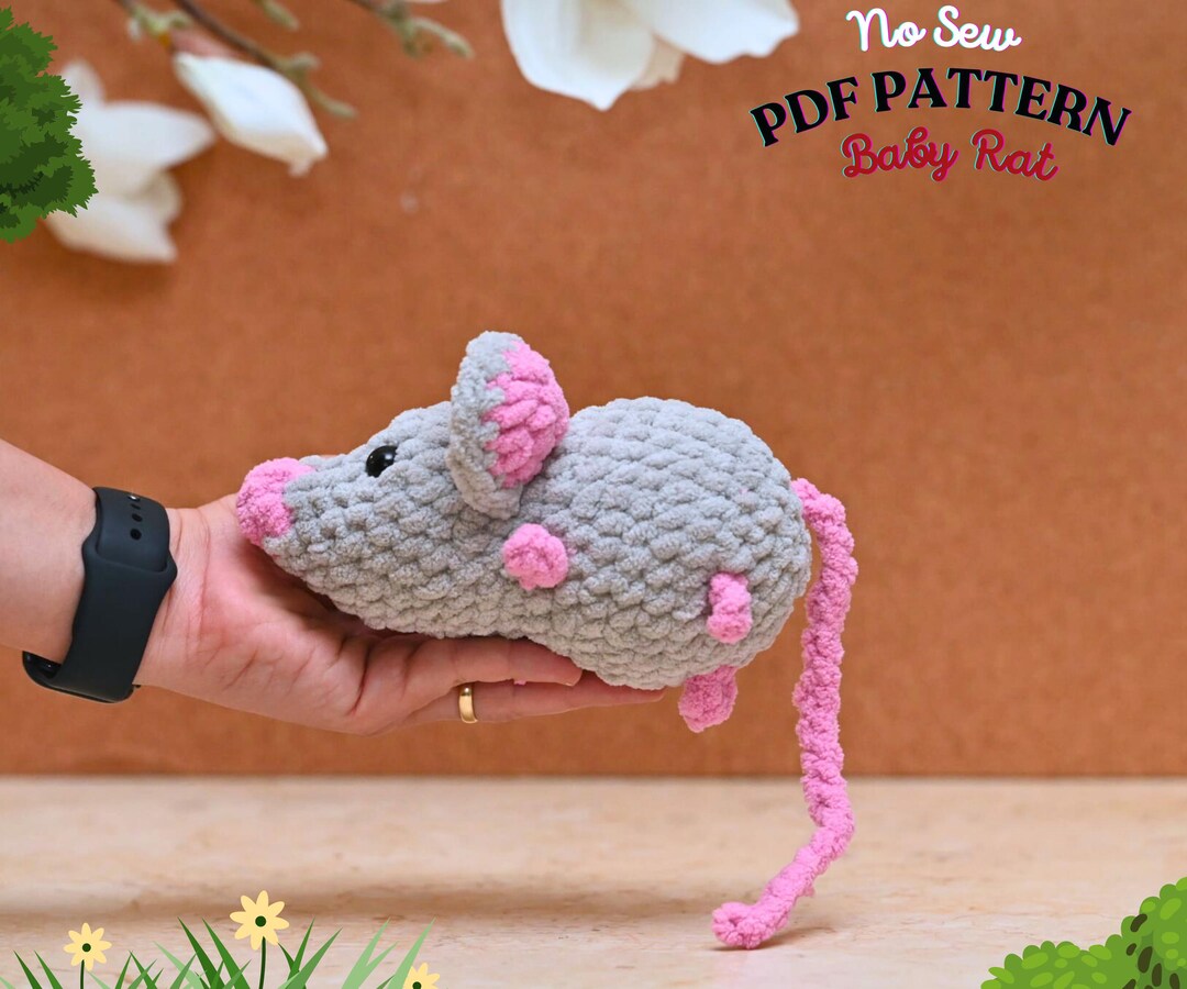 Baby Rat No Sew Crochet Pattern, Rat Crochet Pattern, No Sew Amigurumi ...