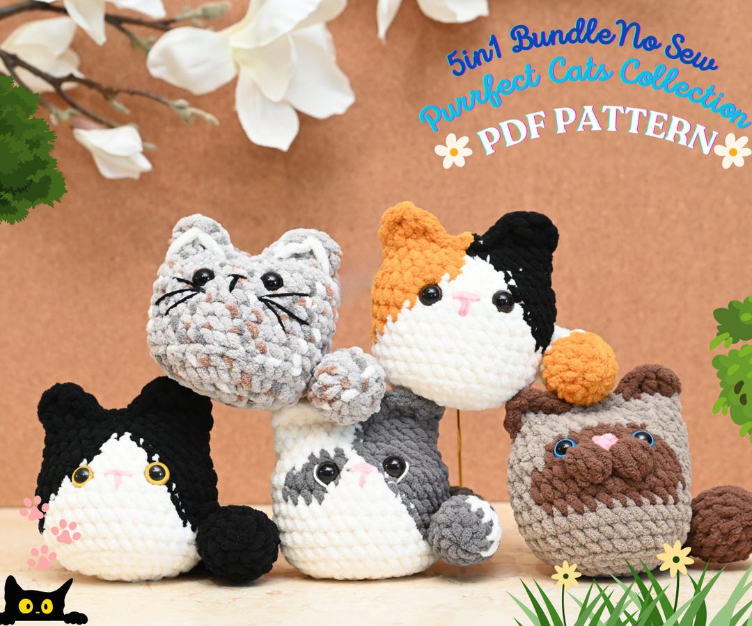 5 in 1 Purrfect Cats Crochet Patterns, Crochet Plushies Pattern Bundle ...