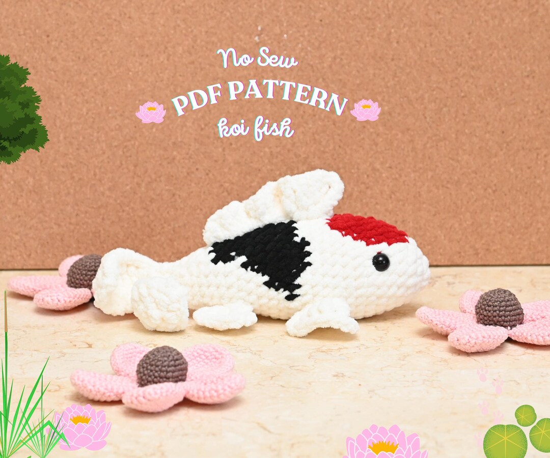 Red Sun Koi Fish No Sew Crochet Pattern, Fish Crochet Pattern, No Sew ...