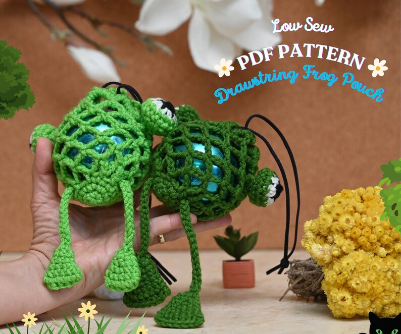 Frog Drawstring Pouch Crochet Pattern: Low Sew Amigurumi (PDF Pattern ...