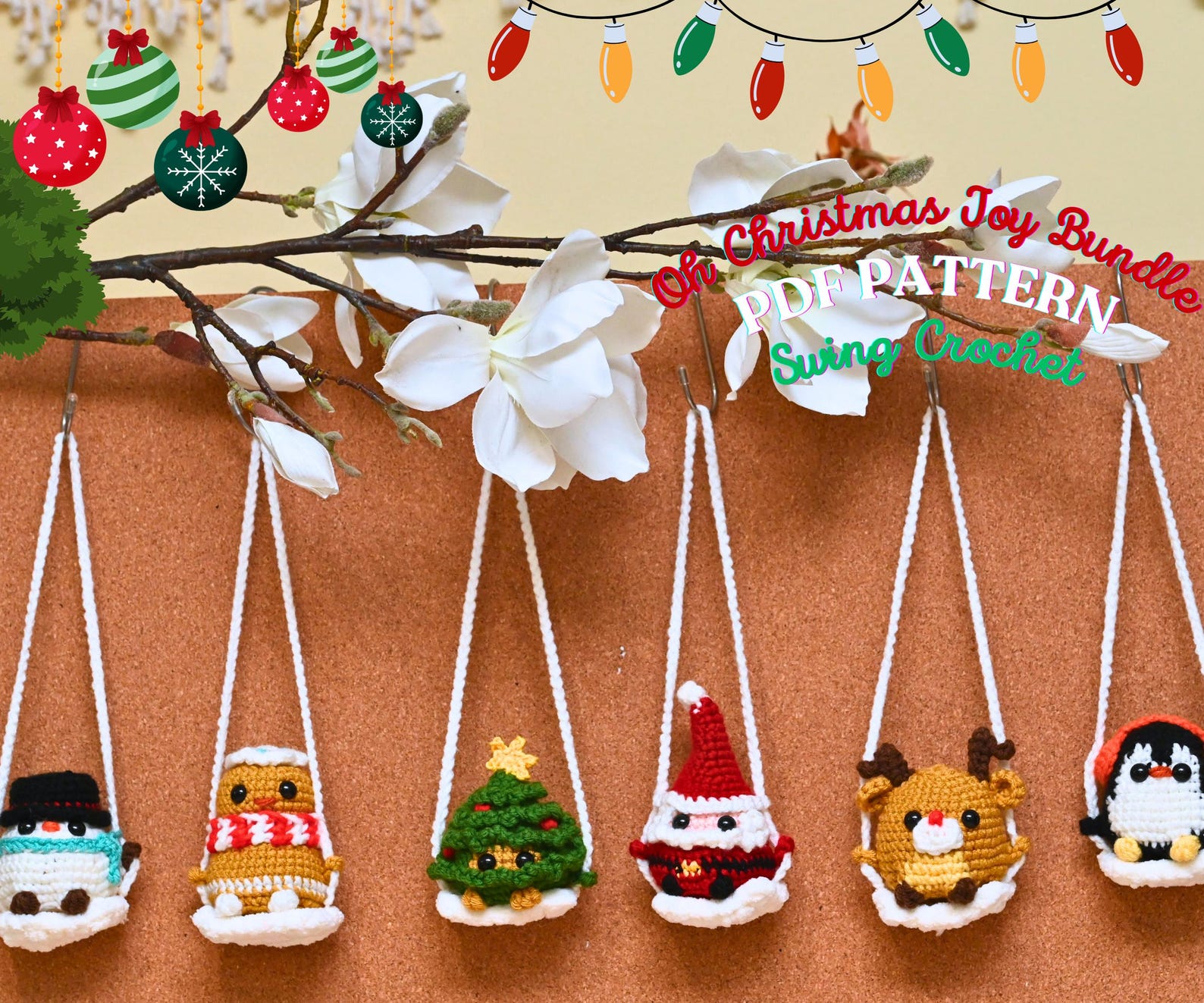 6 in 1 Christmas Swing Crochet Patterns: Holiday Car Hanging Ornaments ...