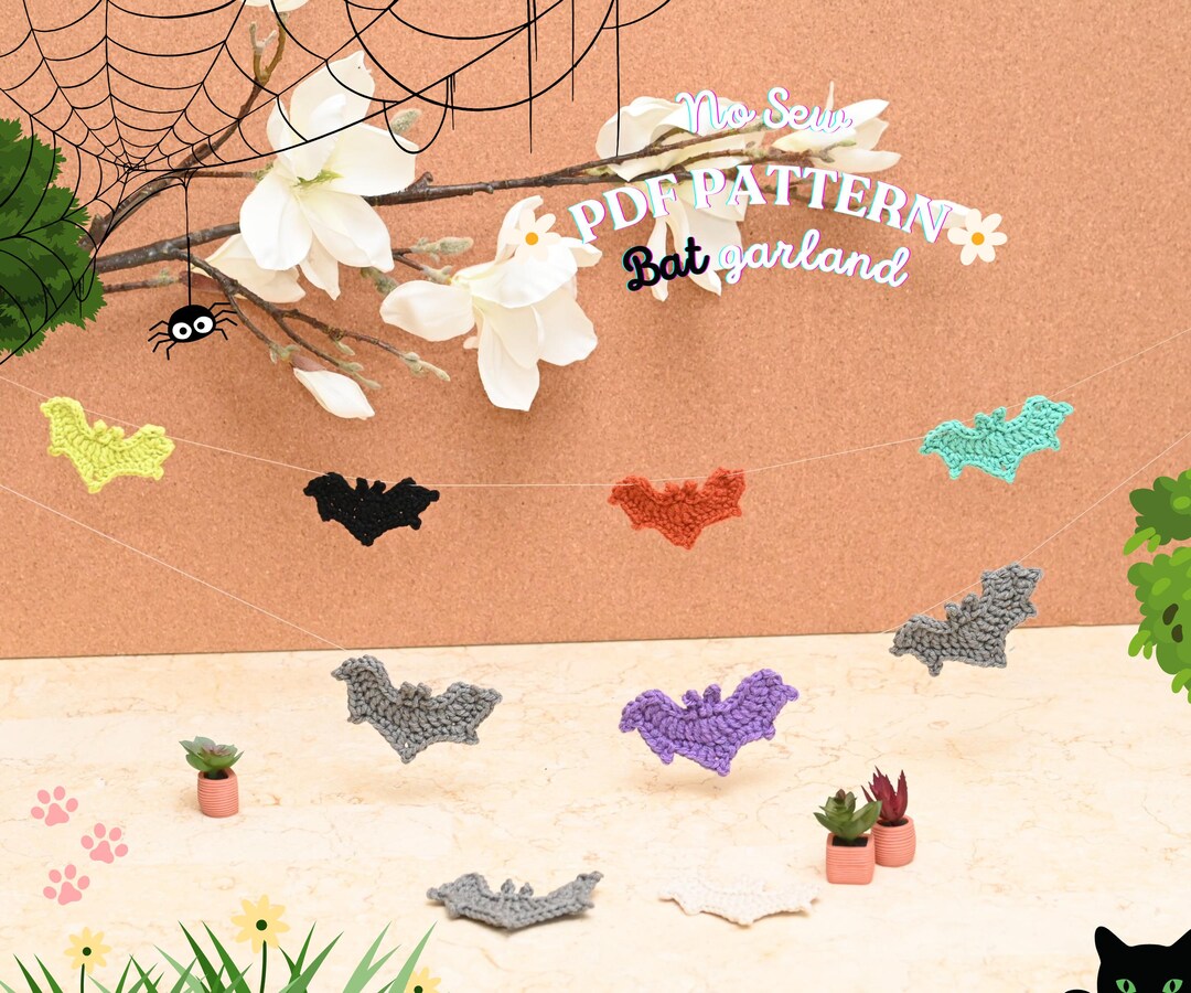 Bat Garland No Sew Crochet Pattern, Halloween Garland, No Sew Ghost ...