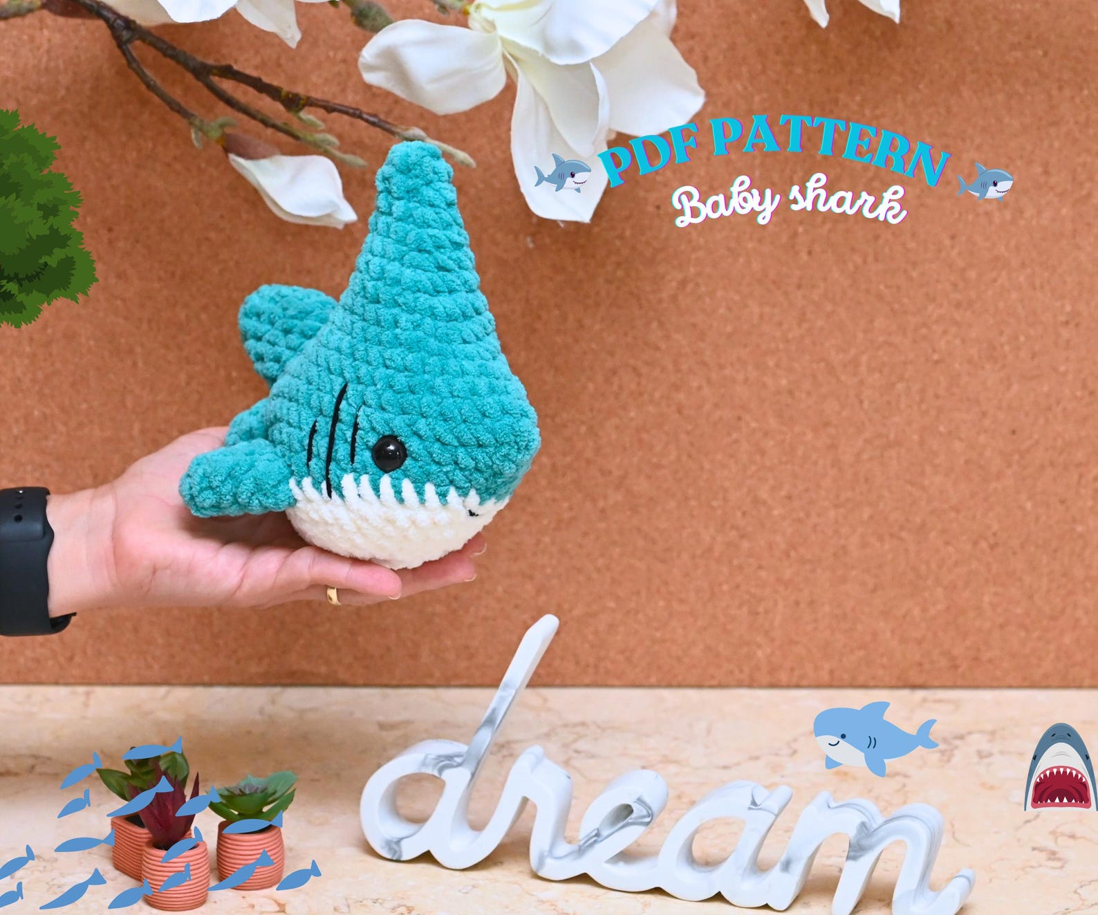 Baby Shark Amigurumi Crochet Pattern: Low Sew Plushie (PDF Pattern) - Etsy