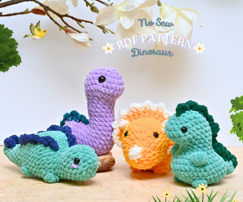 Dinosaur Jurassic World No Sew Crochet Pattern, No Sew Amigurumi ...