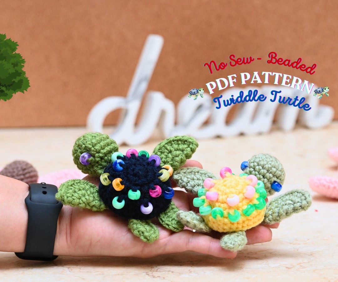 Beaded Fidget Turtle No Sew Crochet Pattern, Turtle Keychain Crochet ...