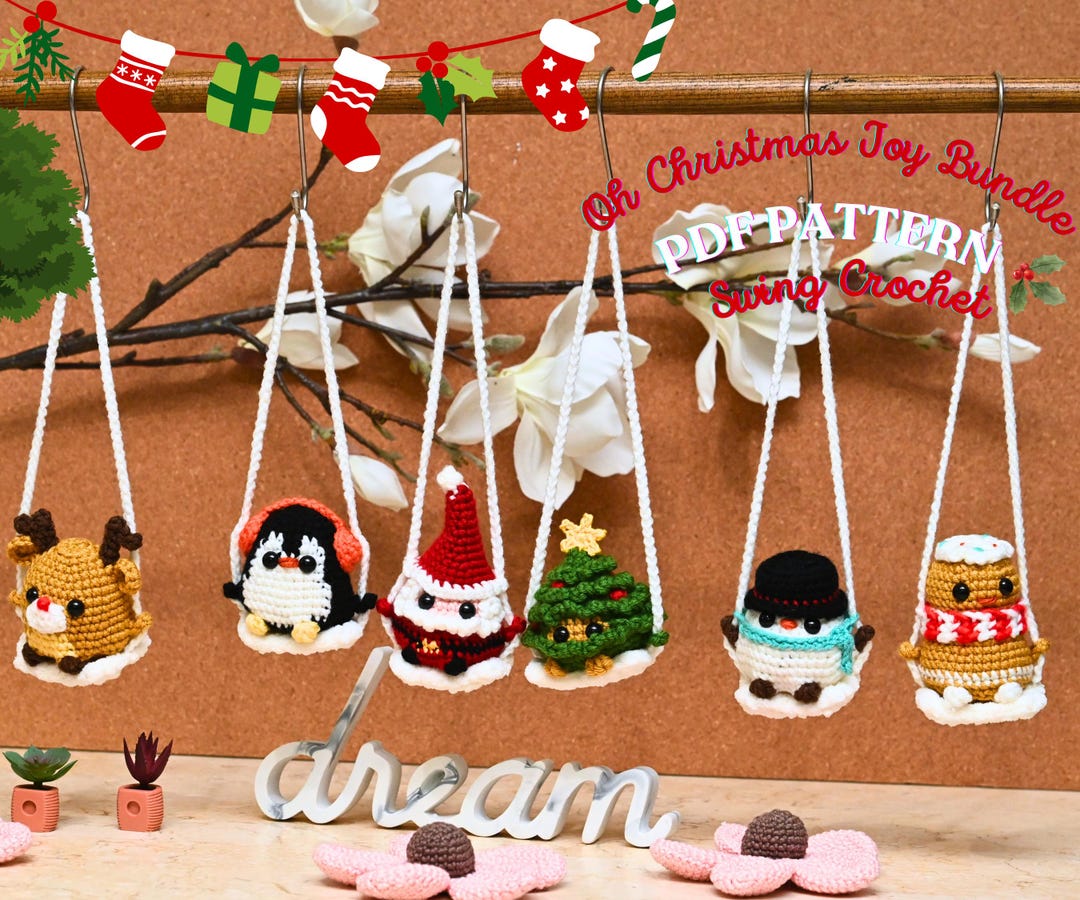 6 in 1 Christmas Swing Crochet Patterns: Holiday Car Hanging Ornaments ...