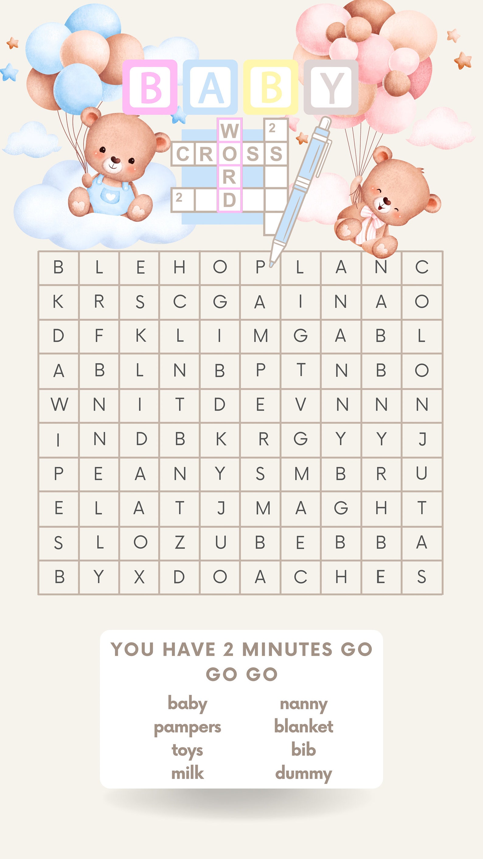 Baby Word Search Game Boho Baby Shower Games Digital Printable Instant ...