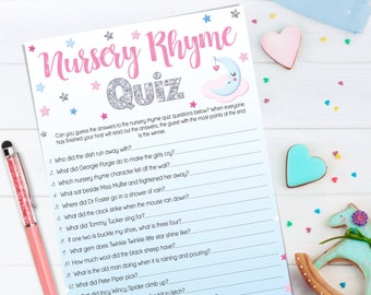 Baby Shower Game Nursery Rhyme Quiz in Blue Moon and Stars - Etsy UK