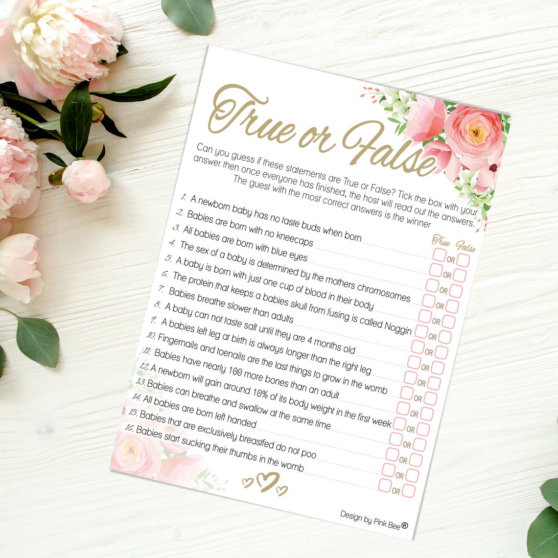 Baby Shower Game True or False From the Pink Floral Theme 10 - Etsy UK