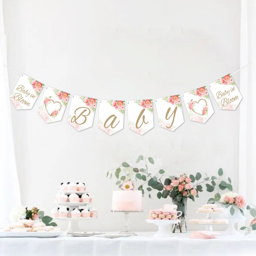 Pink Floral Themed 'BABY' Flag Banner, Baby in Bloom, Flowers, Girl ...