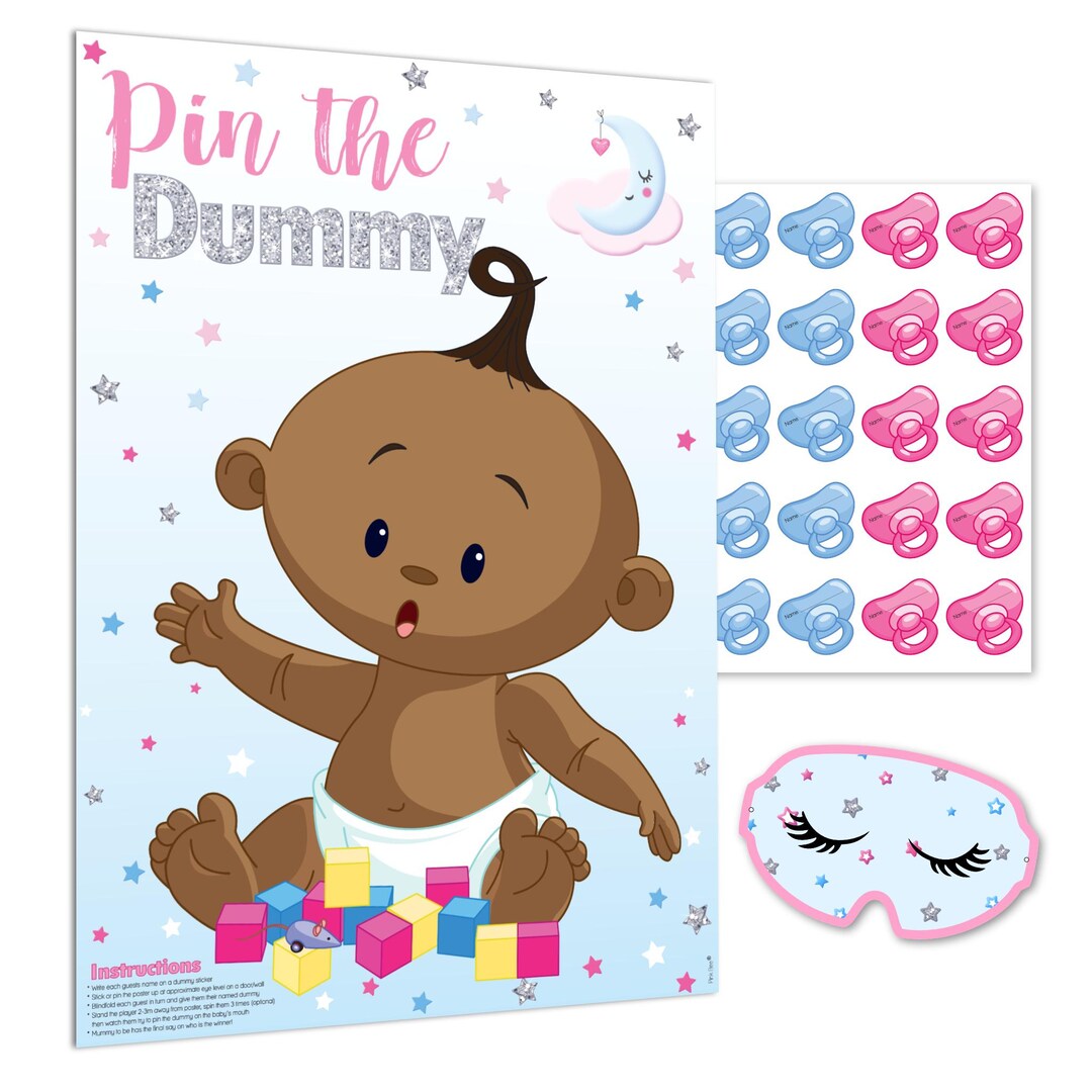 Pin the Dummy on the Baby, Ethnic, Moon Range, Pink, Blue, Unisex, Girl, Boy, Stickers ...