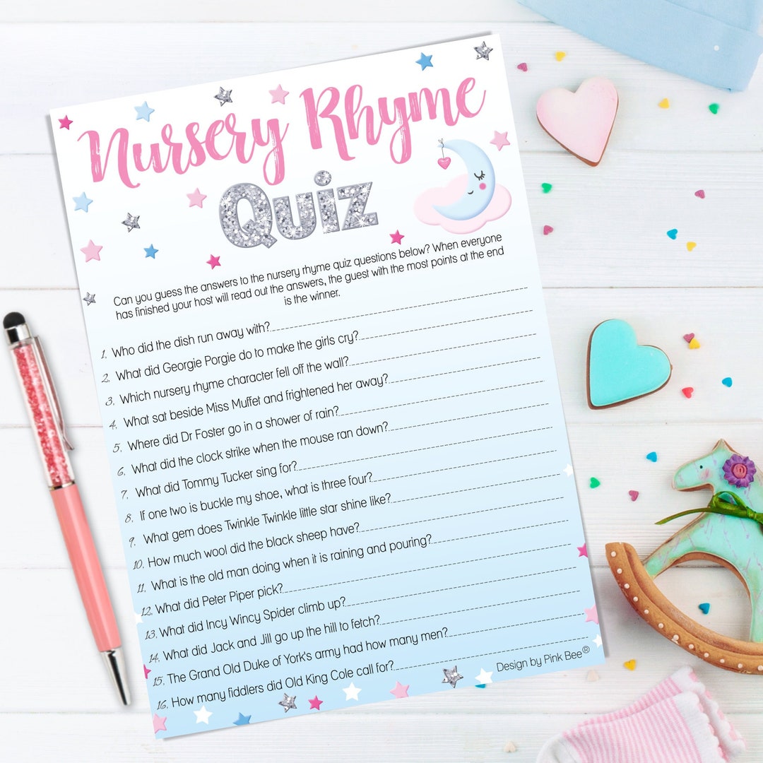 Baby Shower Game Nursery Rhyme Quiz in Unisex Moon and Stars - Etsy