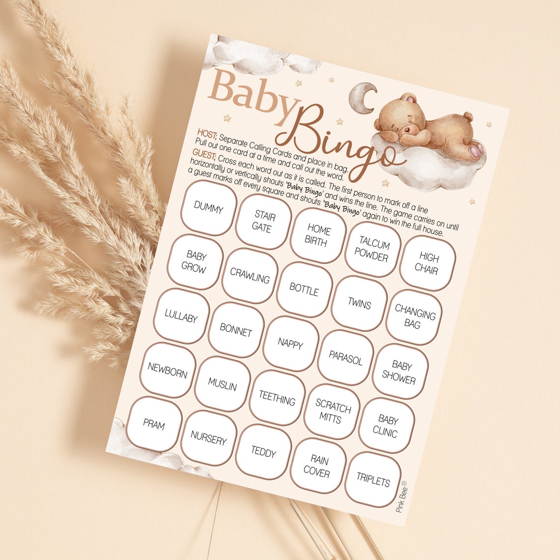 Baby Shower Bingo Game in a Teddy Bear Theme 10 20 Players | Etsy UK