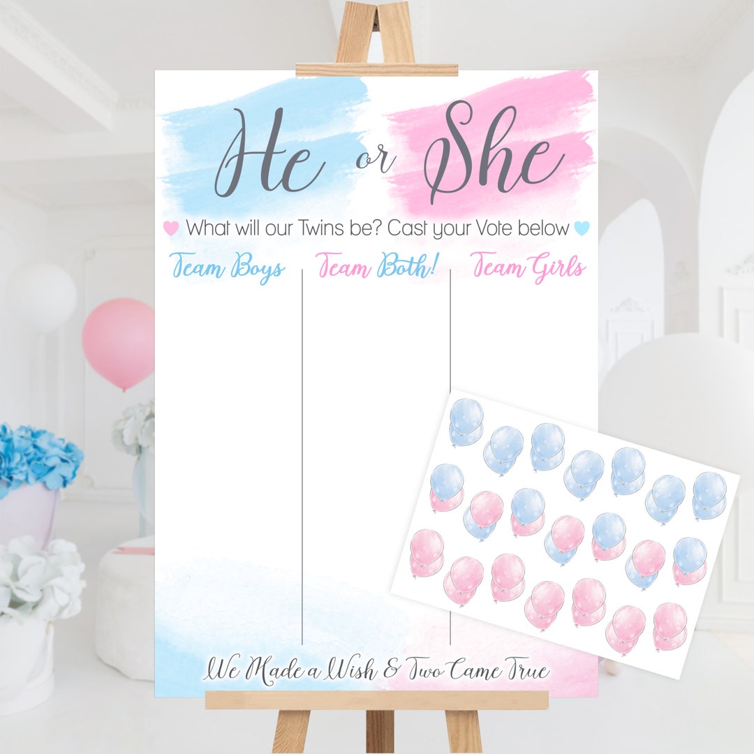 TWINS He or She? Gender Reveal Voting Sign Guessing Game With Stickers ...