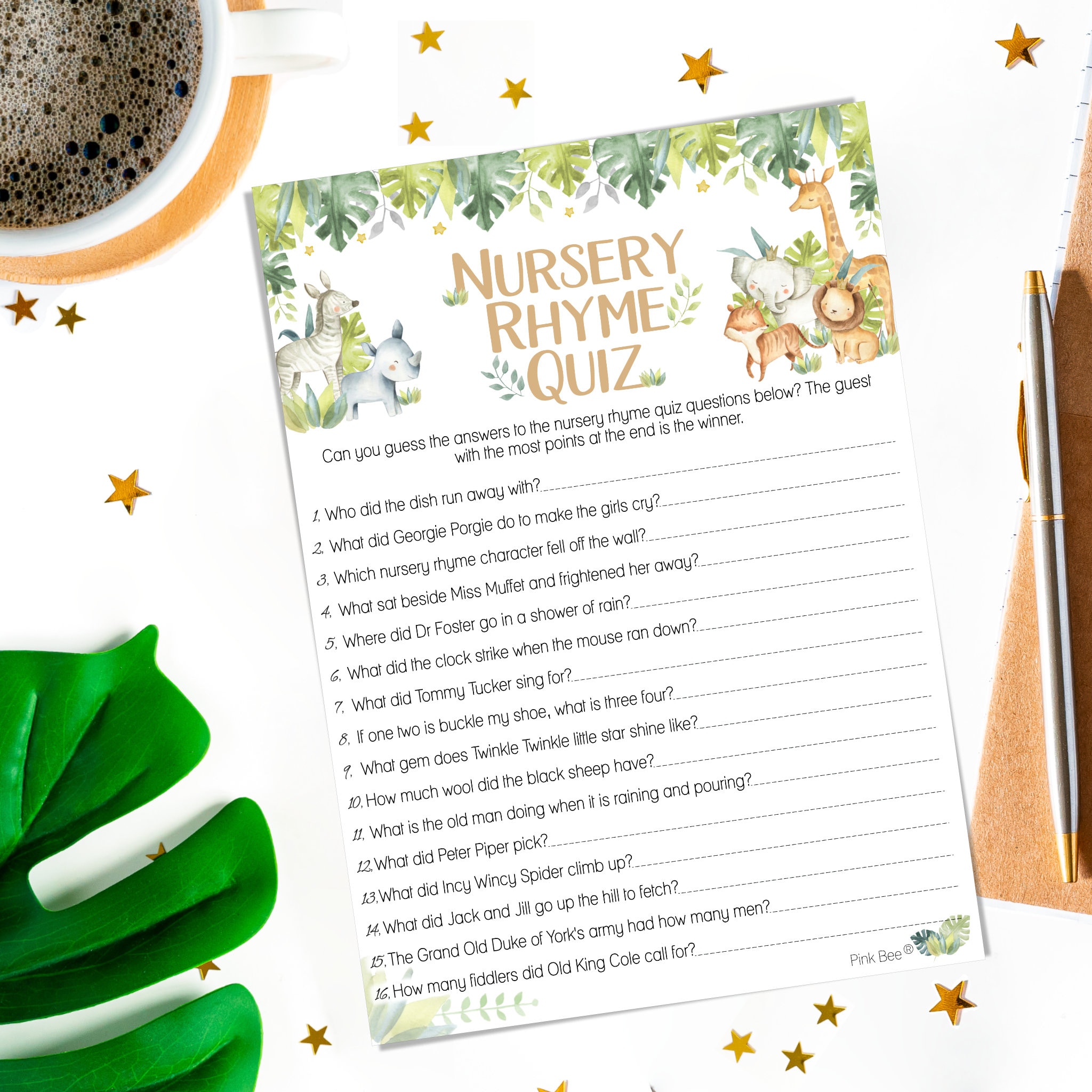 Baby Shower Game Nursery Rhyme Quiz in Baby Safari Theme 10 - Etsy UK